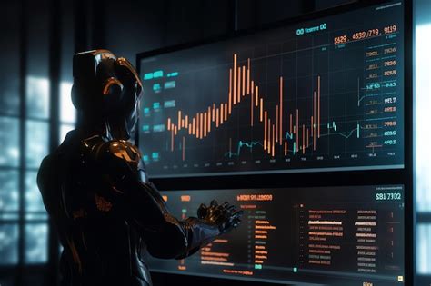Premium Ai Image Futuristic Human Robot Computer Screen Data Analytic