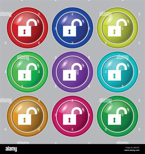 Open Lock Icon Sign Symbol On Nine Round Colourful Buttons Vector Stock Vector Image And Art Alamy