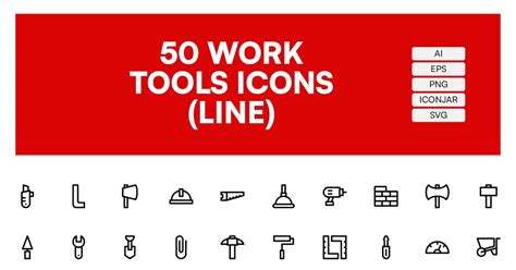 50 Иконки рабочих инструментов линия Значки Включая работа и значок Envato Elements