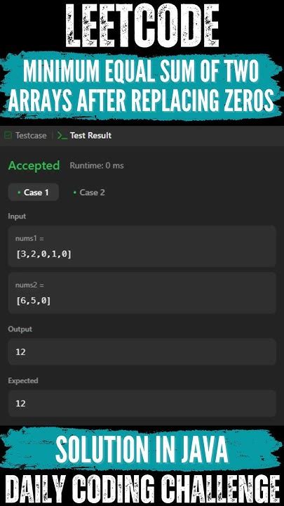 Leetcode 2918 Minimum Equal Sum Of Two Arrays After Replacing Zeros💛🖤 Solution👆🏻 Shorts