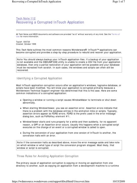 Tech Note 112 Rebuild Corrupt Intouch Application Pdf Backup