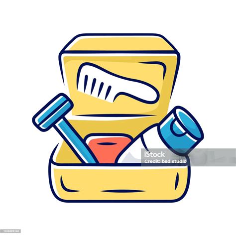 케이스 색상 아이콘을 들고 세면도구 화장품 가방 여행 용 파우치 위생 용품 지갑 개인 관리 제품 가방입니다 여행 여행 장비 액세서리 격리 벡터 일러스트레이션 여행 주제에