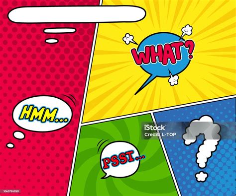 팝 아트 만화 책 잡지 템플릿입니다 밝은 만화 책 요소 연설 거품입니다 벡터 일러스트 레이 션 팝 아트 스타일 대화 풍선 문자