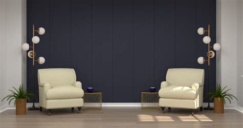 2 개의 안락의 자 책상 램프 럭셔리 빈 벽과 현대 홈 안락의 자 중반 3d 렌더링으로 클래식 인테리어 0명에 대한 스톡 사진 및 기타 이미지 Istock