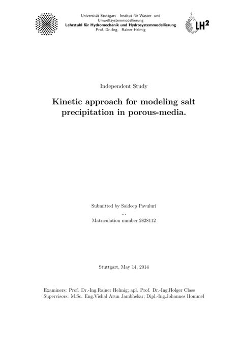 Pdf Kinetic Approach For Modeling Salt Precipitation In Porous Media