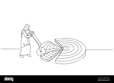 Drawing Of Muslim Businesswoman Break Down Dartboard Target Into Chunks Metaphor For Break Down