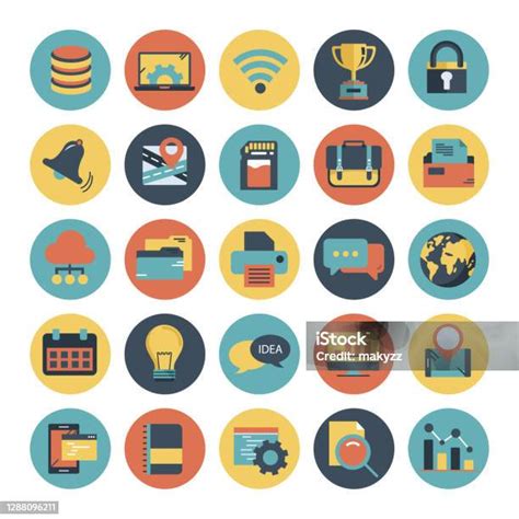 웹 사이트 및 모바일 응용 프로그램을 위한 비즈니스 관리 재정 및 기술 아이콘 설정 플랫 벡터 일러스트레이션 감사에 대한 스톡