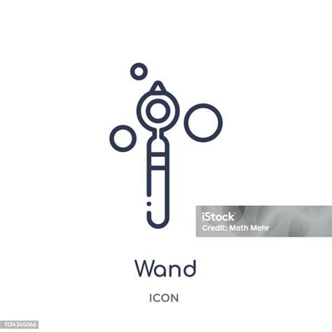 매직 아웃 라인 컬렉션에서 선형 지팡이 아이콘입니다 얇은 라인 지팡이 아이콘 흰색 배경에 고립입니다 지팡이 유행 그림 Performing Arts Event에 대한 스톡