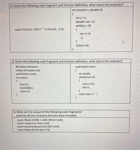 Solved 1 Given The Following Code Fragment And Function