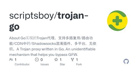 GitHub scriptsbabe trojan go About Go实现的Trojan代理支持多路复用 路由功能 CDN中转 Shadowsocks混淆插件多平台无依赖A