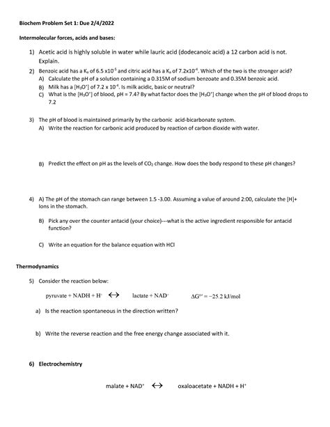 Problem Set Biochem Balasubramniam On Proteins Biochem Problem Set Due