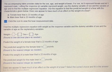 solved the accompanying table provides data for the sex