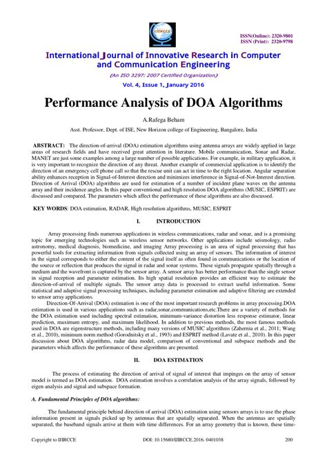 Pdf Performance Analysis Of Doa Algorithms