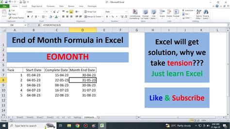 Eomonth End Of Month Date Show Automatically In Excel Youtube