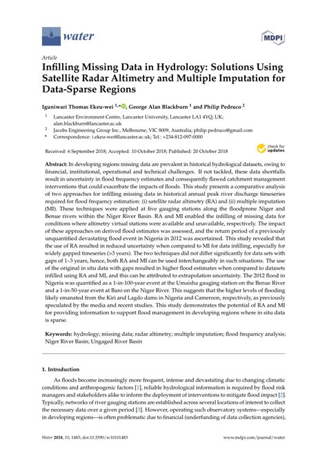 pdf infilling missing data in hydrology solutions using satellite radar altimetry and