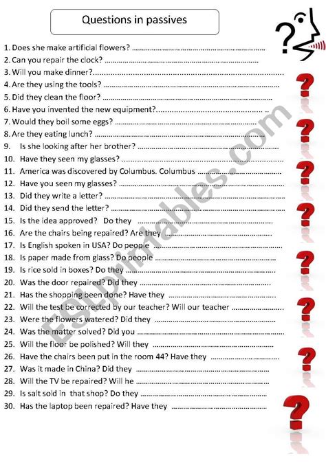 25 Passive Questions Esl Worksheet By Grikoga