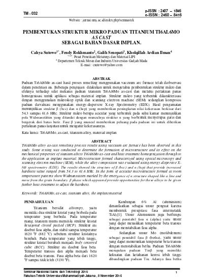Pembentukan Struktur Mikro Paduan Titanium Ti6al6mo As Cast Sebagai