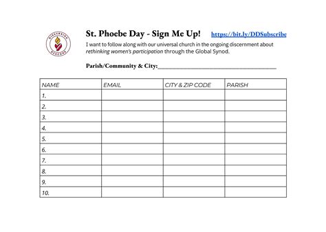 St Phoebe Day Sign Up Sheet Discerning Deacons