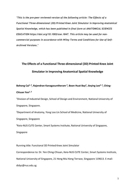 Pdf The Effects Of A Functional Three‐dimensional 3d Printed Knee