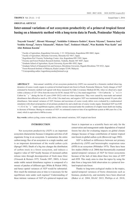 Pdf Inter Annual Variations Of Net Ecosystem Productivity Of A Primeval Tropical Forest Basing