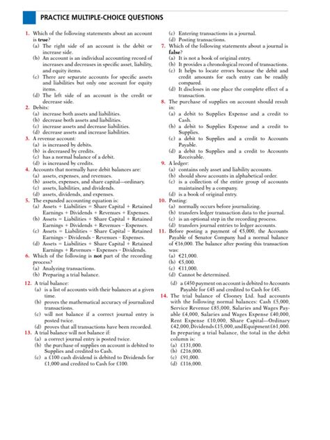Practice Multiple Choice Questions 2 Pdf Debits And Credits Money