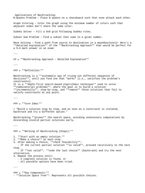 Applications Of Backtracking Pdf Theoretical Computer Science
