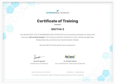 Nikitha S On Linkedin Internshala Sql Dataanalytics