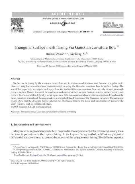 Pdf Triangular Surface Mesh Fairing Via Gaussian Curvature ï¬‚ow