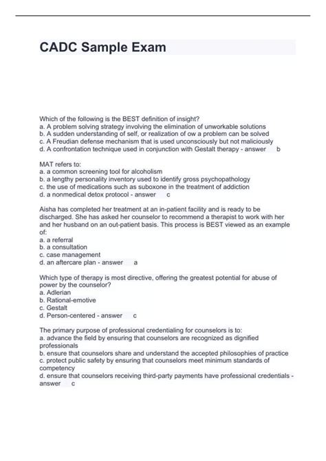 CADC Sample Exam Questions And Answers CADC Stuvia US