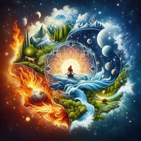 пять элементов природы воздушная вода огонь земля создание пространства Иллюстрация штока