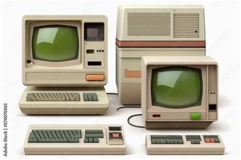 Set Of Vintage Desktop Computers From The Eighties Concept Of Retro