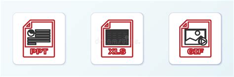 Set Line  File Document Ppt And Xls Icon Vector Stock Illustration