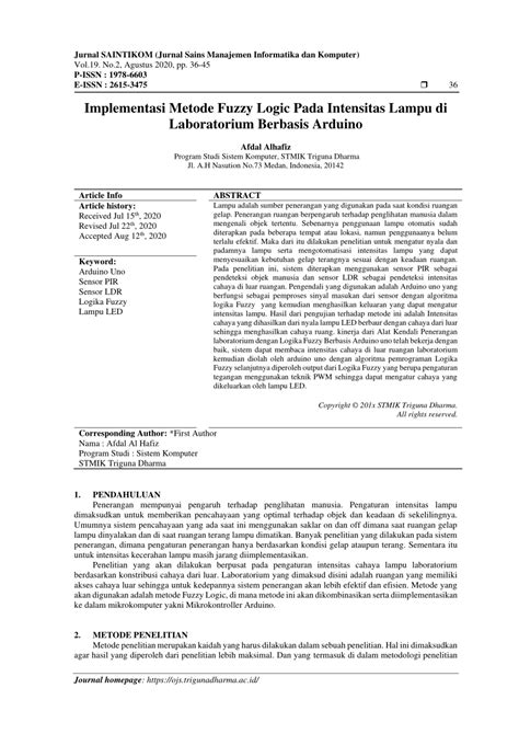 Pdf Implementasi Metode Fuzzy Logic Pada Intensitas Lampu Di