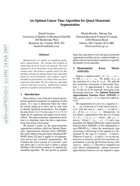 An Optimal Linear Time Algorithm For Quasi Monotonic Segmentation Pdf