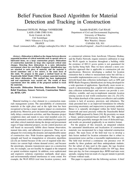 pdf belief function based algorithm for material detection and tracking in construction