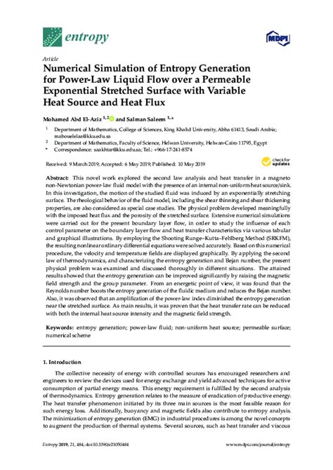 Pdf Numerical Simulation Of Entropy Generation For Power Law Liquid