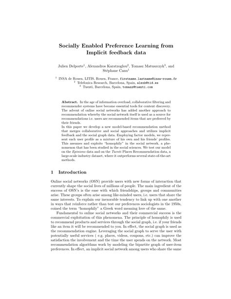 Pdf Socially Enabled Preference Learning From Implicit Feedback Data