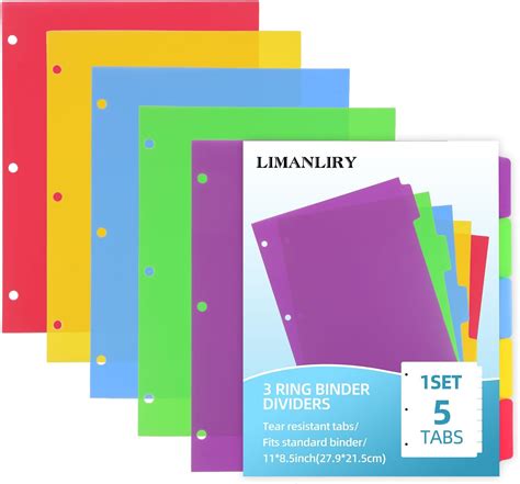 Amazon Com Colorful Binder Dividers With Tabs Plastic Index With 5 Tabs For 3 Ring Binder 6