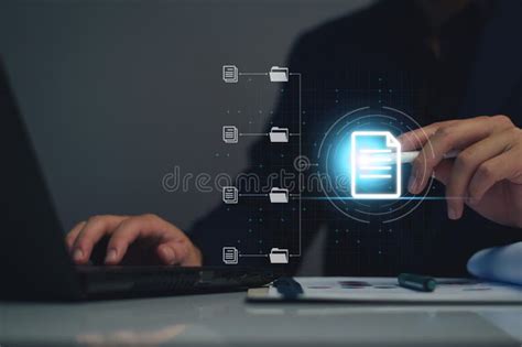 Document Management System Concept Business Man Using Laptop Search