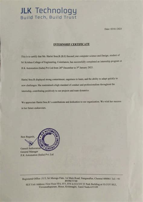 Internship Jlktechnology Learning Growth Harini Sree Ramesh