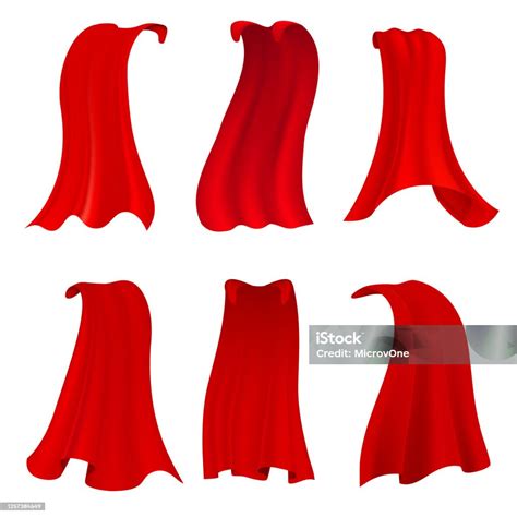 레드 영웅 케이프 사실적인 패브릭 주홍 망토 또는 마법 뱀파이어 커버 투명 한 배경에 격리 된 벡터 집합 망토에 대한 스톡 벡터