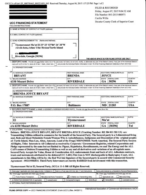 Ucc 1 Financing Statement B Bryant Business Law Private Law