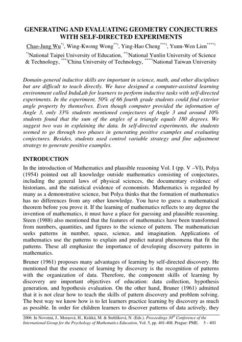 Pdf Generating And Evaluating Geometry Conjectures With Self Directed