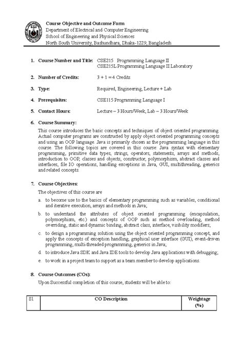 Cse215 Course Outline3rd Sem Course Objective And Outcome Form
