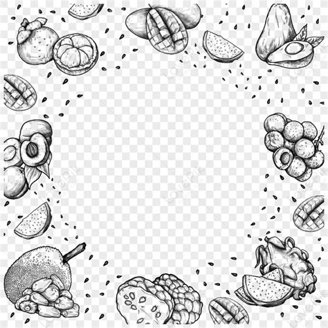 손으로 그린 검은 선 일러스트 열대 과일수박망고 Png 일러스트 무료 다운로드 Lovepik
