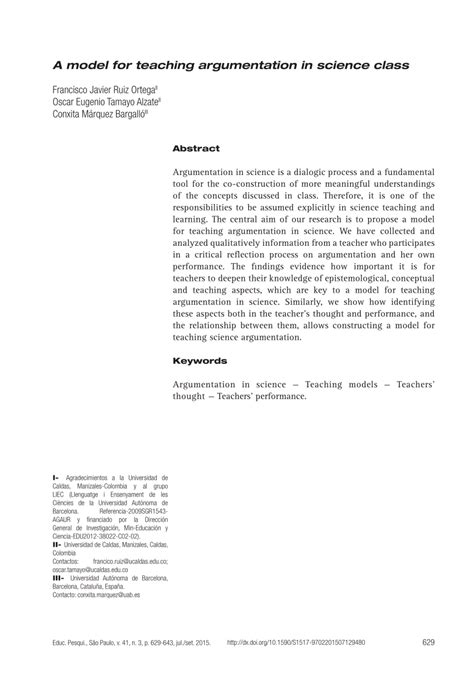 Pdf A Model For Teaching Argumentation In Science Class