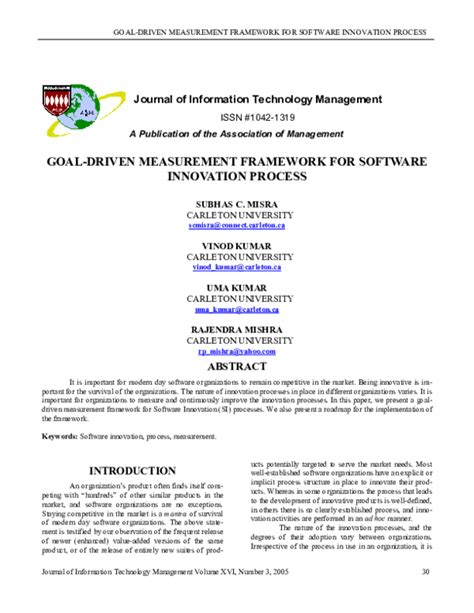 Pdf Goal Driven Measurement Framework For Software Innovation Process