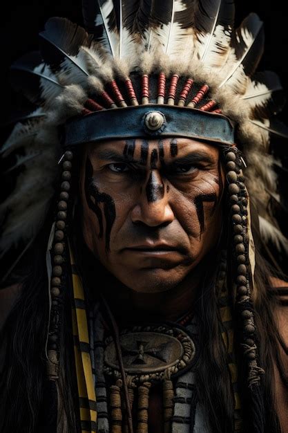 Premium Ai Image Dramatic Portrait Of Apache Warrior