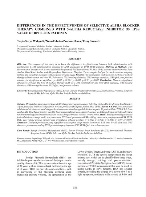 Pdf Differences In The Effectiveness Of Selective Alpha Blocker Therapy Combined With 5 Alpha