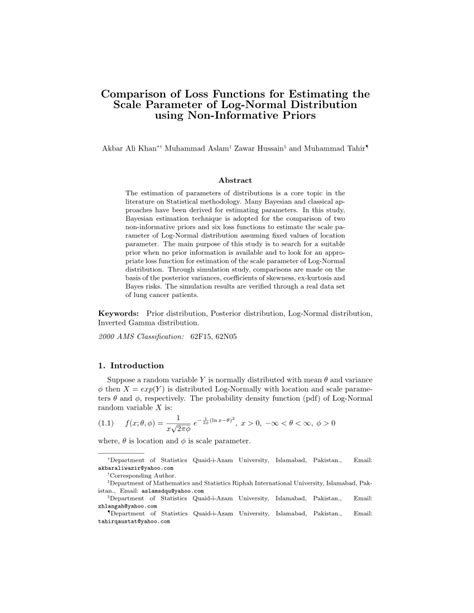 Pdf Comparison Of Loss Functions For Estimating The Scale Parameter Of Log Normal Distribution